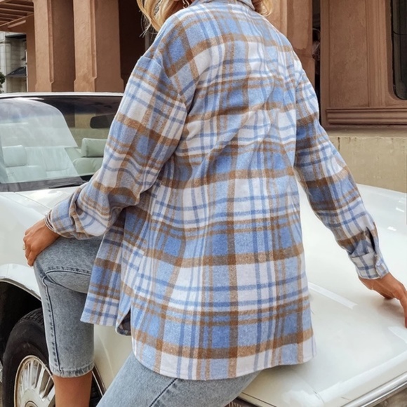 Tops | New Light Blue Plaid Flannel Shacket Shirt Jacket | Poshmark